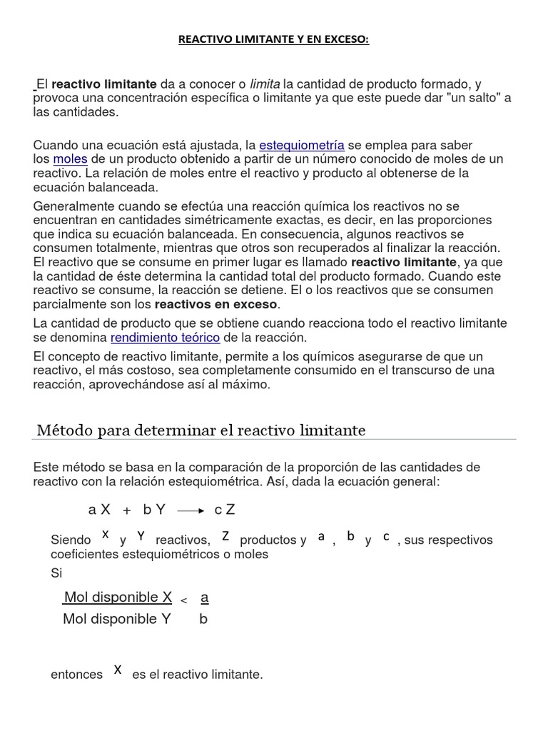 Reactivo Limitante | PDF | Reacciones químicas | Procesos unitarios