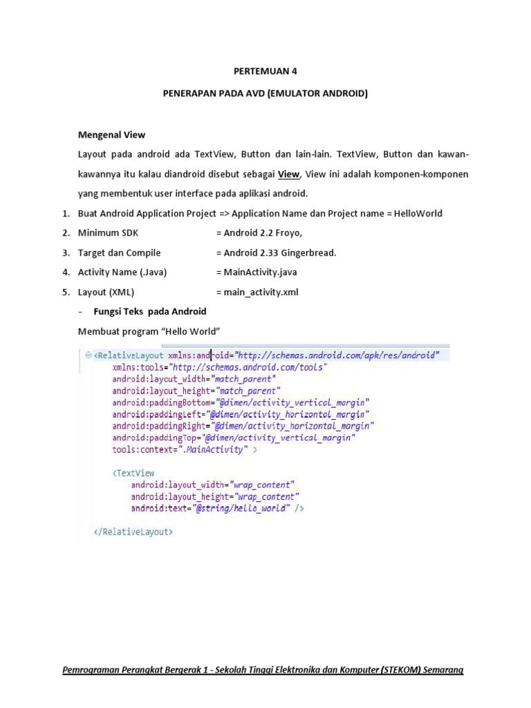 Pertemuan 4 - PENERAPAN PADA AVD (EMULATOR ANDROID) | PDF