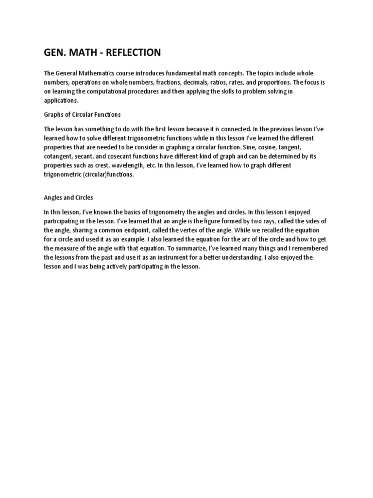 GEN - MATH Reflection | PDF