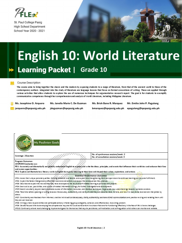 English 10: World Literature: - Grade 10 | PDF | Persephone | Hades