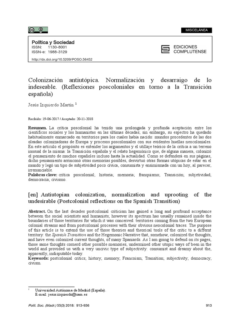 Poscolonial en La Transición | PDF | Poscolonialismo | Colonialismo