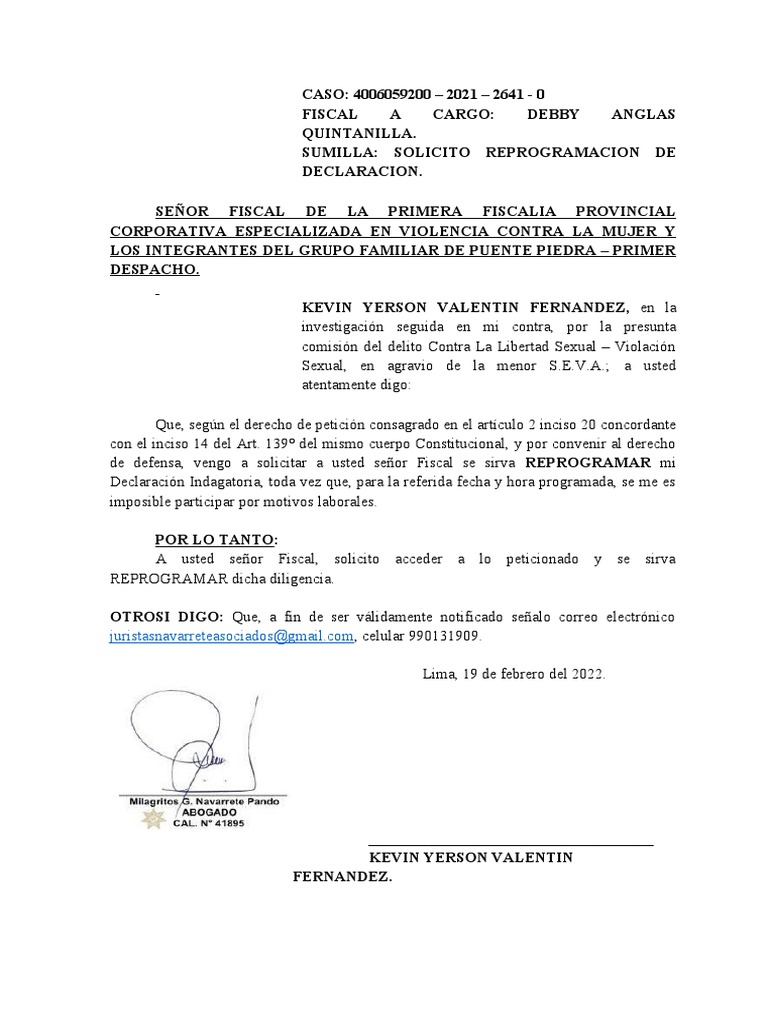 Solicito Reprogramar Declaracion Indagatoria | PDF