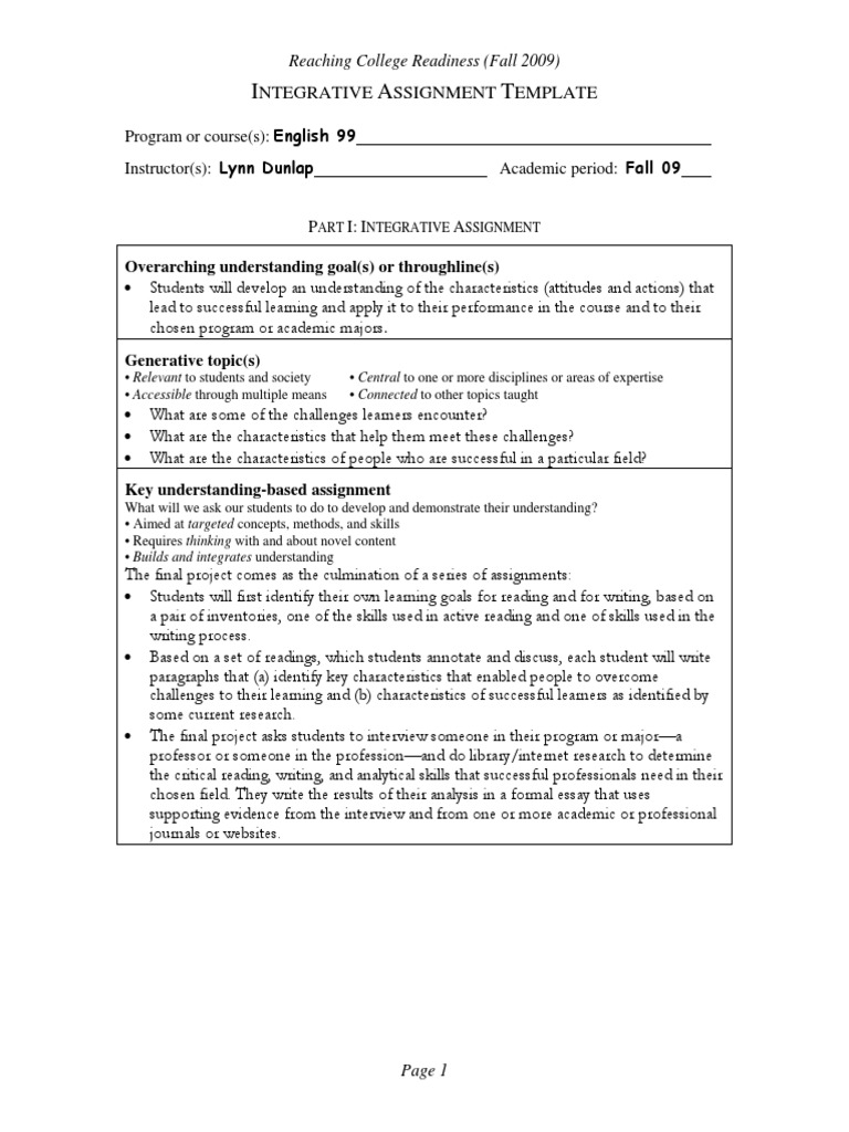 Integrative Assignment Template | PDF | Essays | Learning