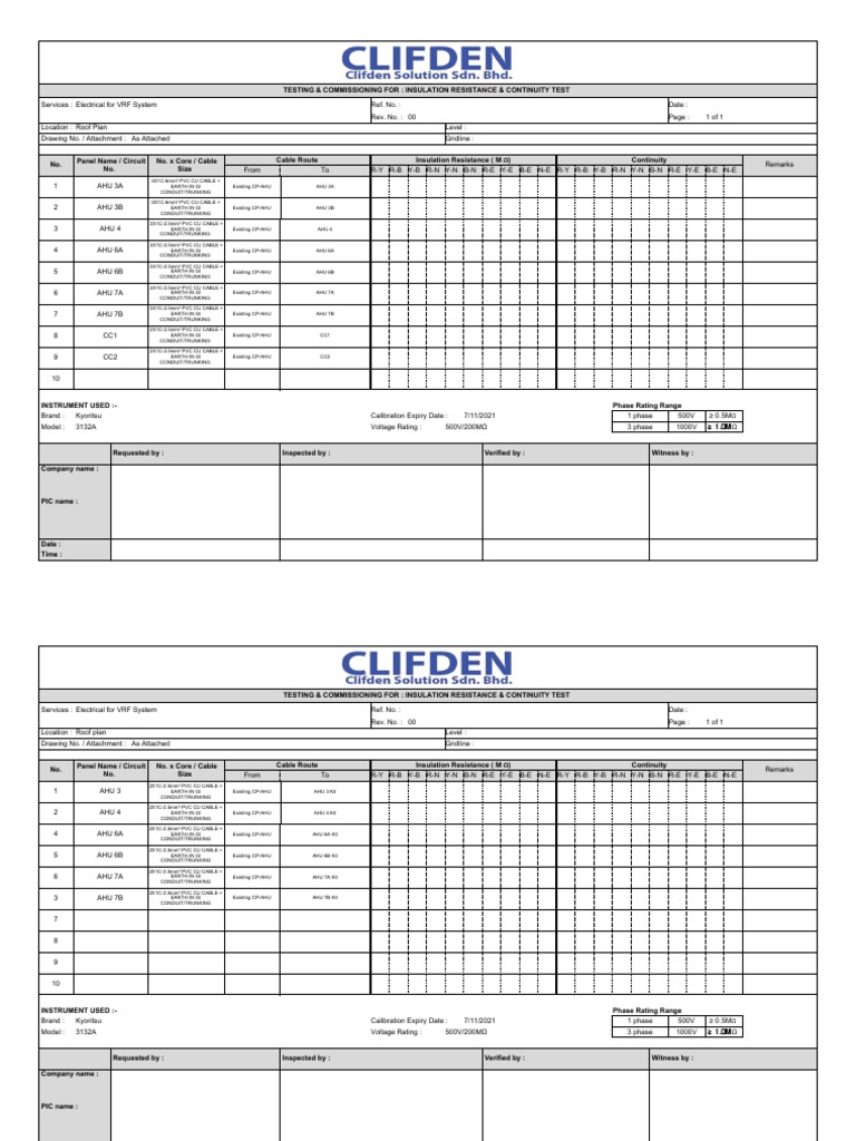05-EL - FTR - Insulation & Continuity Test | PDF | Insulator ...