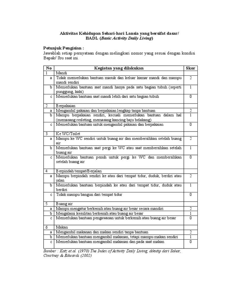 3 - Instrumen Pengkajian Fungsional BADL | PDF