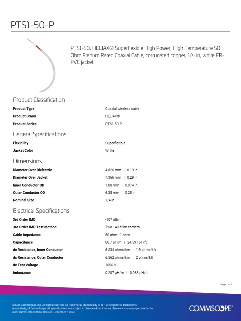 PTS1-50-P Product Specifications | PDF | Coaxial Cable | Electrical ...