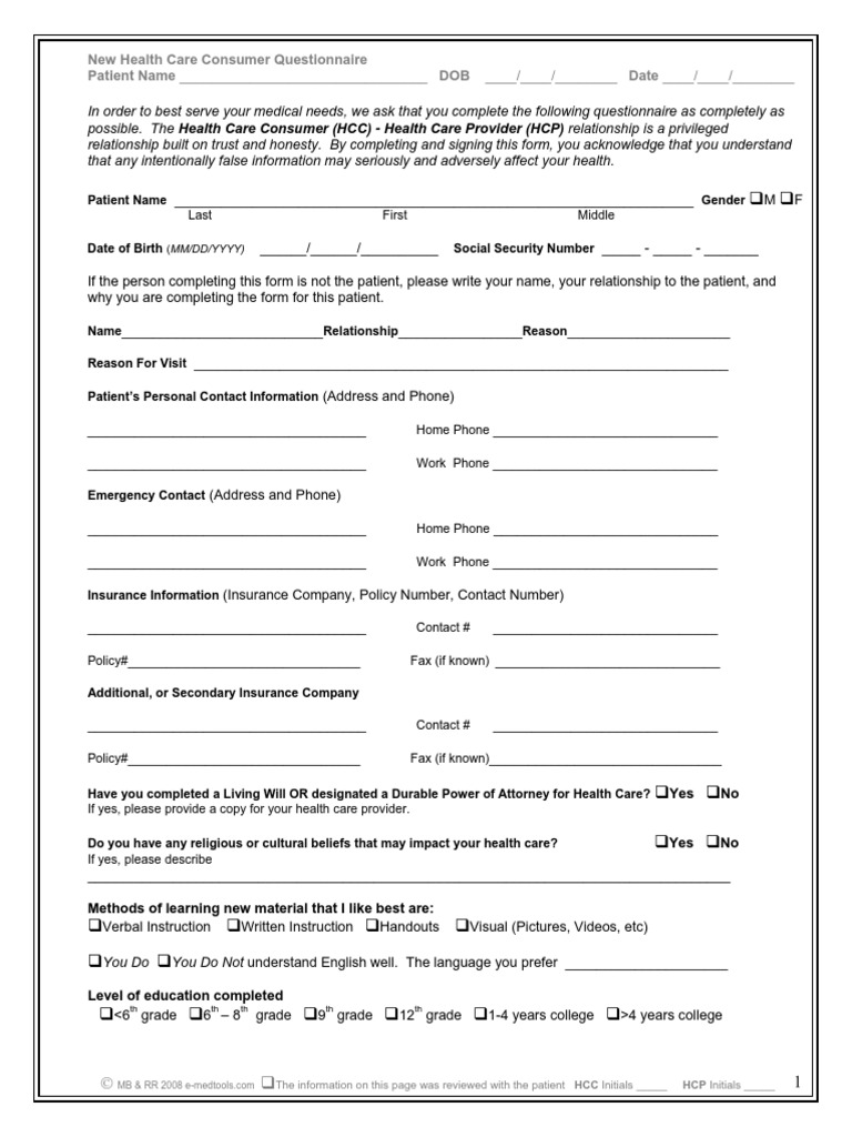 New Patient form | Cough | Allergy