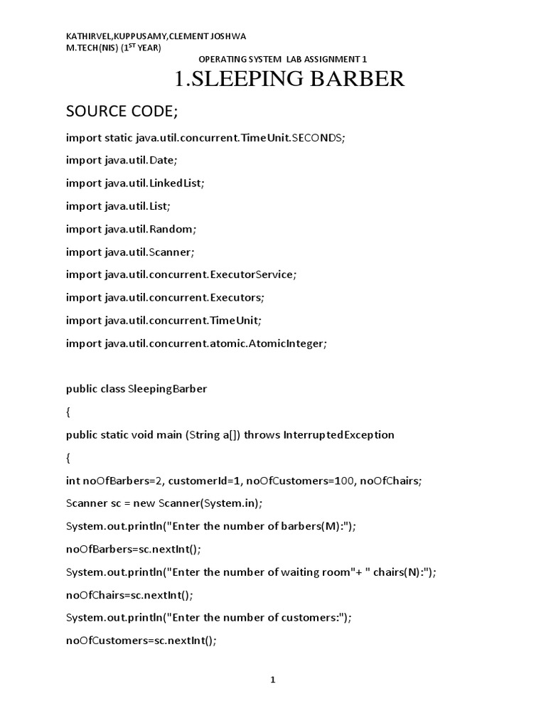 Simulation of the Sleeping Barber Problem Using Threads in Java | PDF | Computing | Software ...