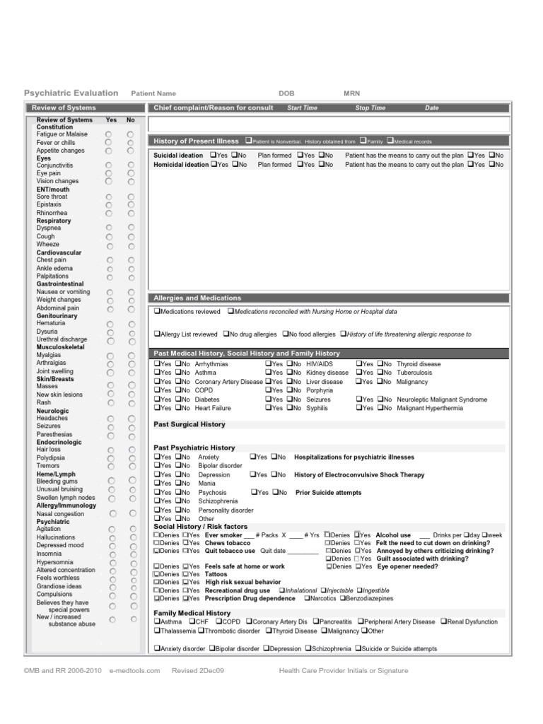 Psychiatry Evaluation | PDF | Psychiatry | Substance Abuse