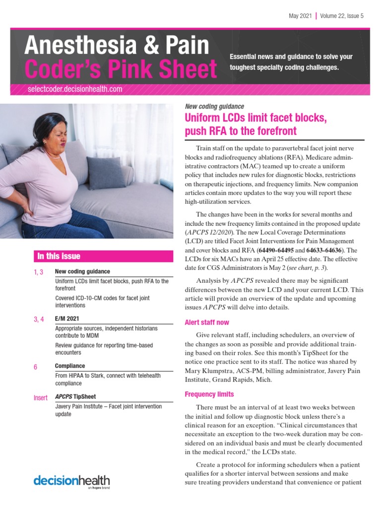Coder's Pink Sheet: Anesthesia & Pain | PDF | American Medical ...