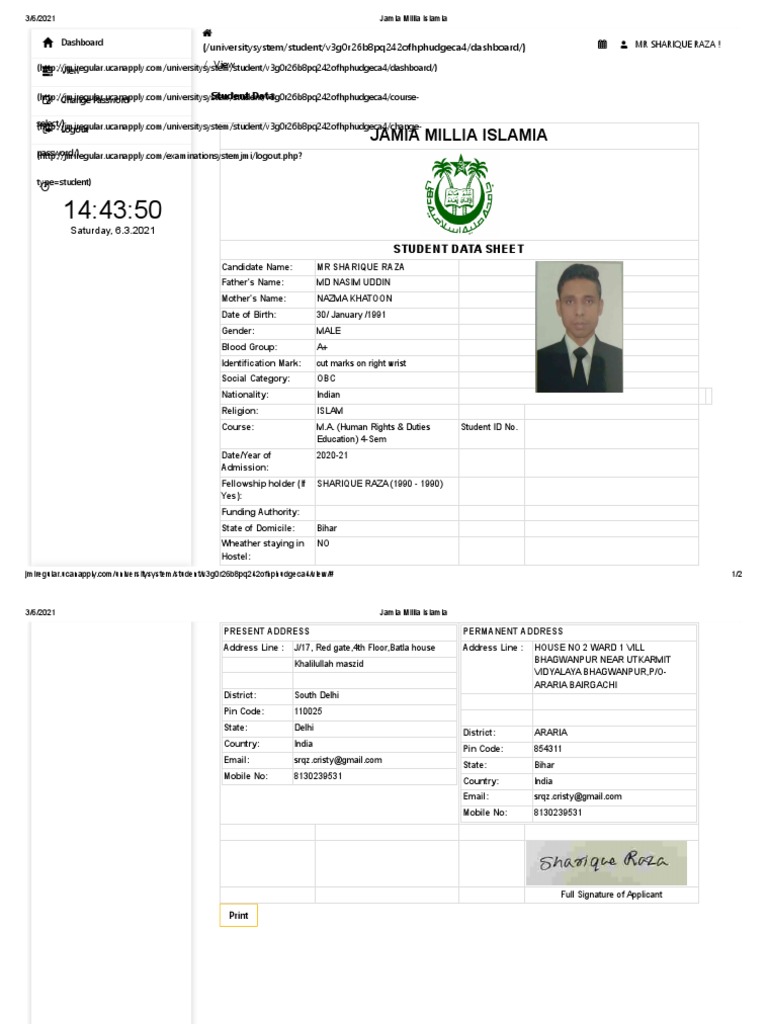 Jamia Millia Islamia Student Data Pdf
