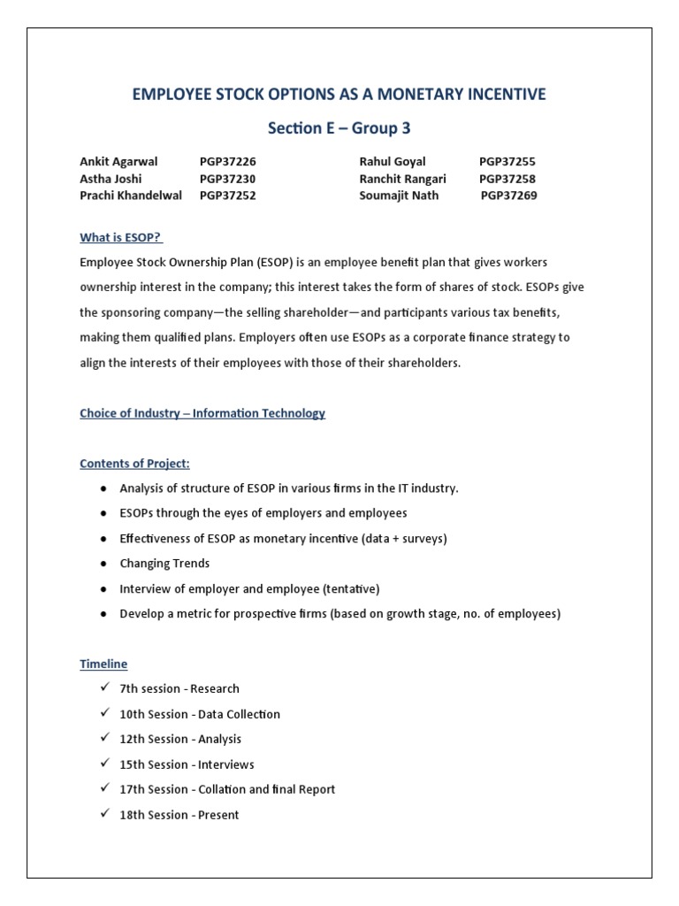 Employee Stock Options As A Monetary Incentive Section E - Group 3 ...