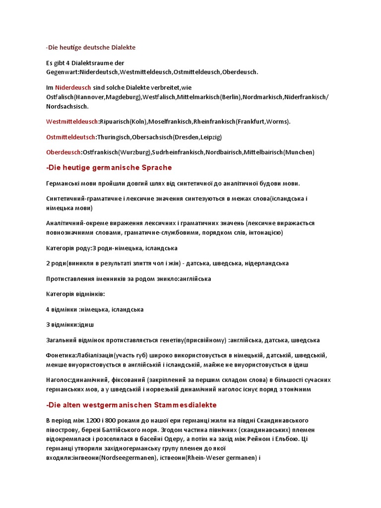 Die Heutige Germanische Sprache: Niderdeusch | PDF
