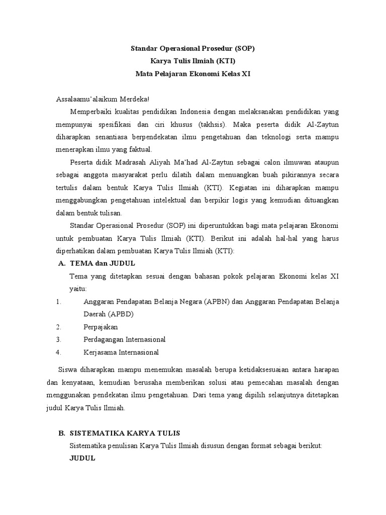 Standar Operasional Prosedur-KTI Ekonomi | PDF