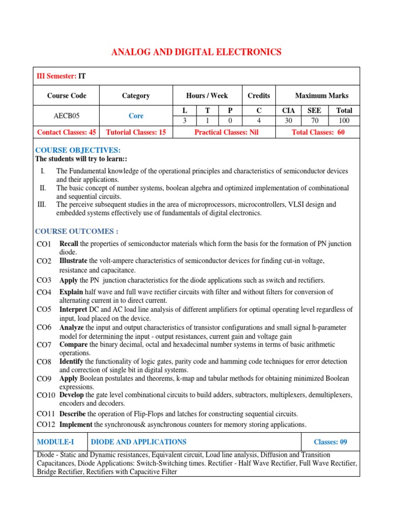 IT Analog and Digital Electronics Syllabus | PDF | Electronic Circuits ...