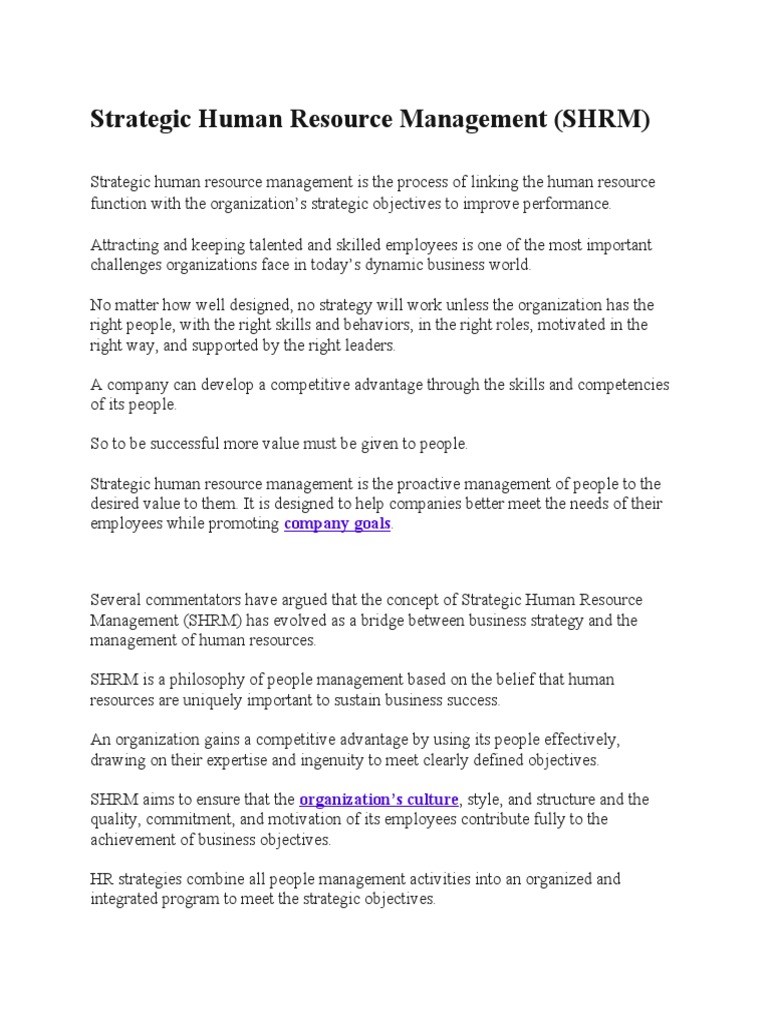 1.1) Development of Strategic HRM (SHRM) | PDF | Human Resource ...