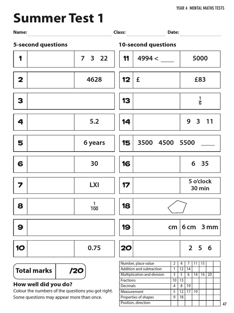 Summer Test 1: 5-Second Questions 10-Second Questions | PDF