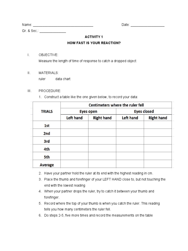 Activity 1 How Fast Is Your Reaction? | PDF