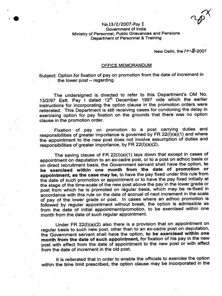Pay Fixation Guidelines for Promotions | PDF | Government | Justice
