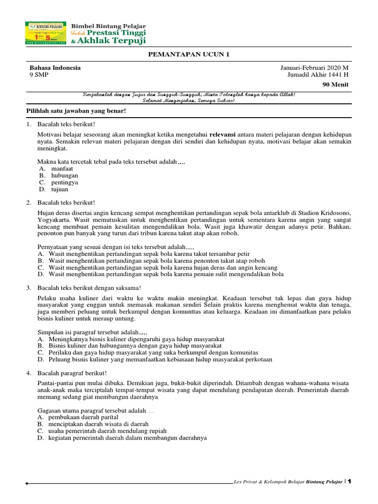 UCUN 1 SMP B. Indonesia 2020 | PDF