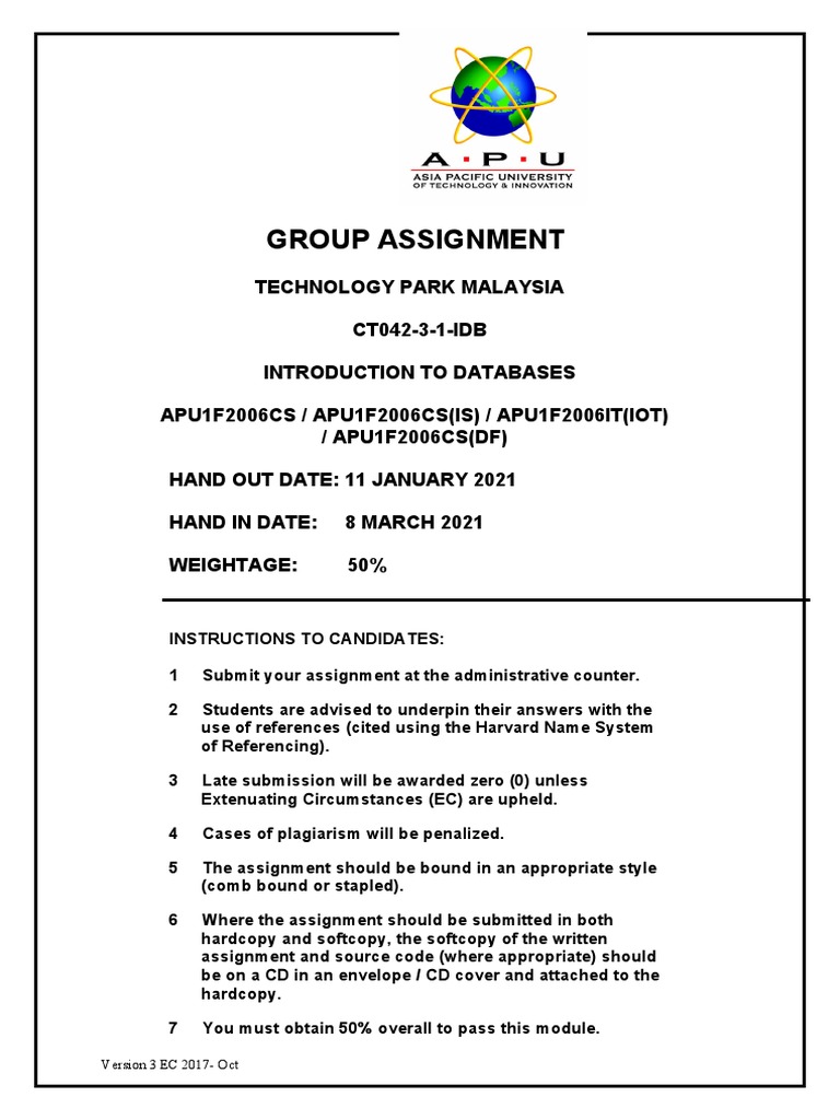 1 CT042-3-1-IDB - Assignment Question Cover | PDF