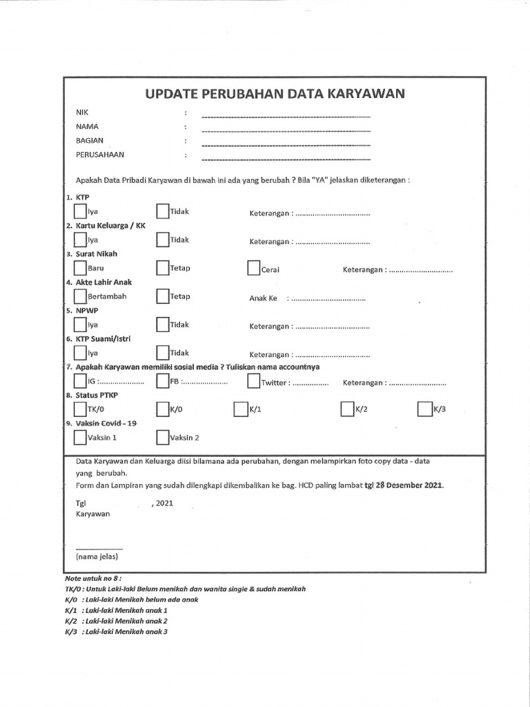 Form Update PTKP 2022 | PDF