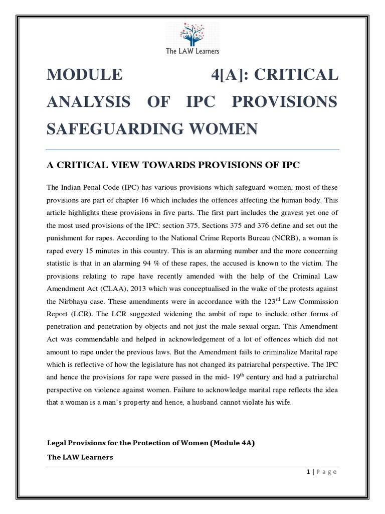 Module 4 (A) - A Critical View & Analysis of The Ipc Provisions ...