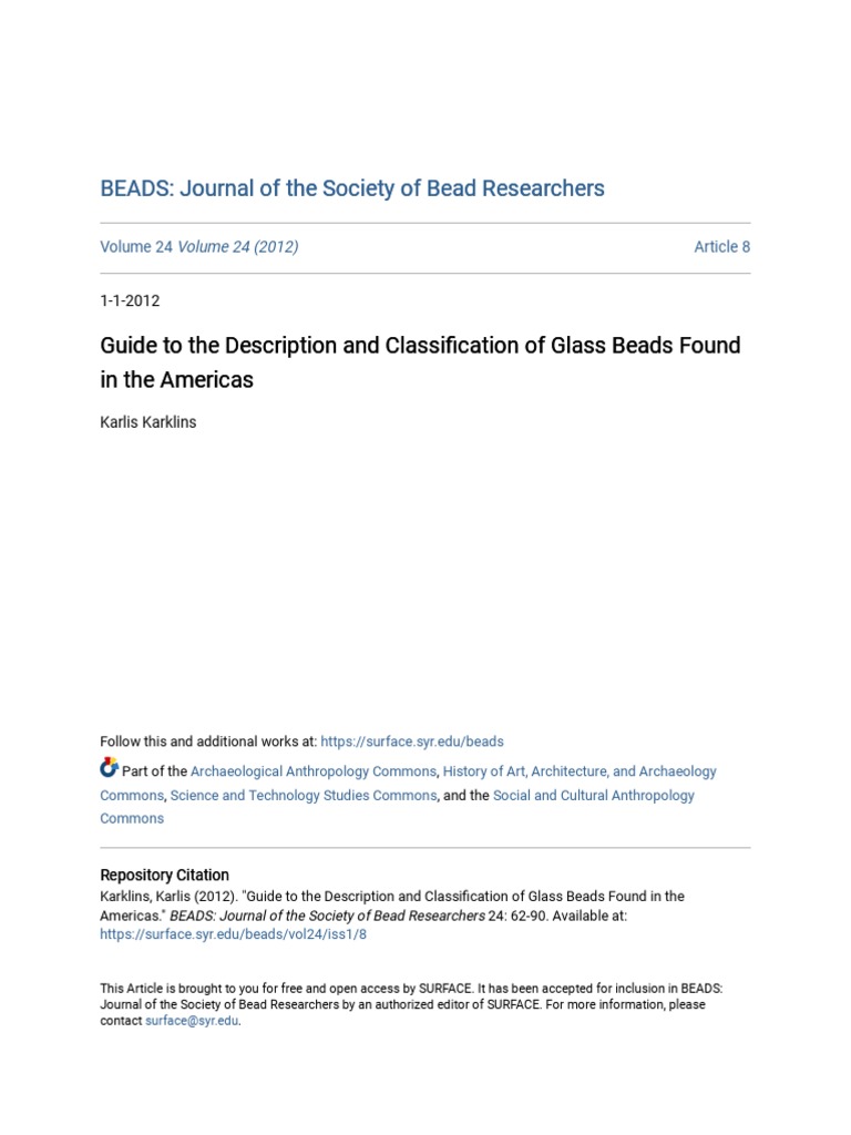 Guide To The Description and Classification of Glass Beads Found | PDF ...