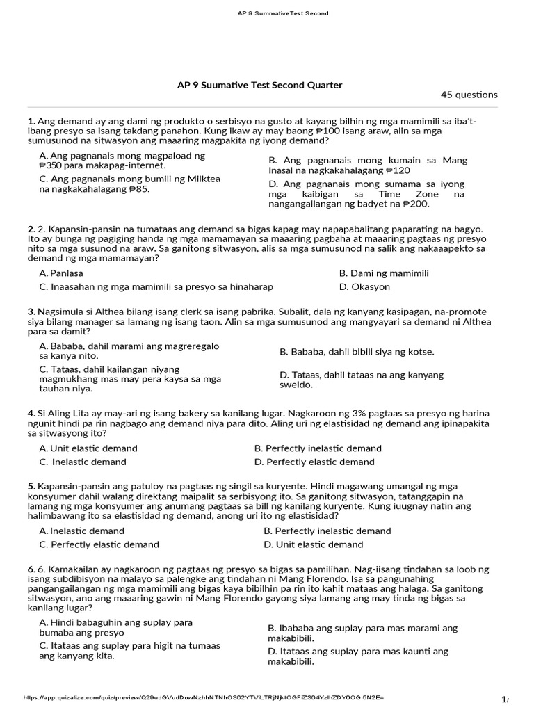 AP9 Summative Test Second Quarter | PDF