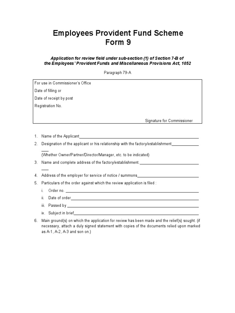 Employees Provident Fund Scheme Form 9 | PDF
