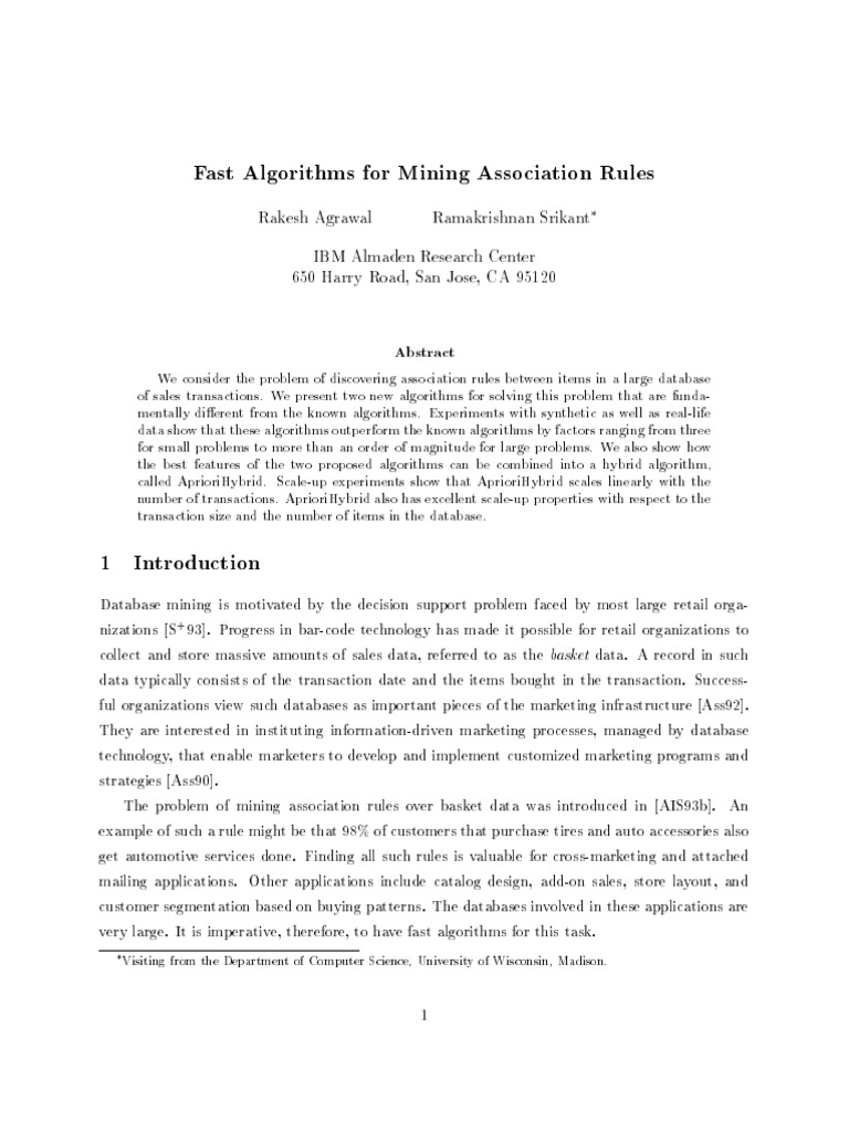 Fast Algorithms For Mining Association Rules R Agrawal R Srikant Ibm Pdf