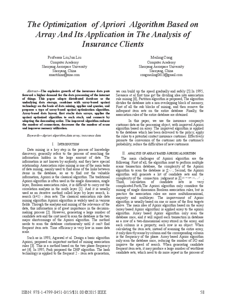 The Optimization Of Apriori Algorithm Based On Array And Its Application In The Analysis Of 