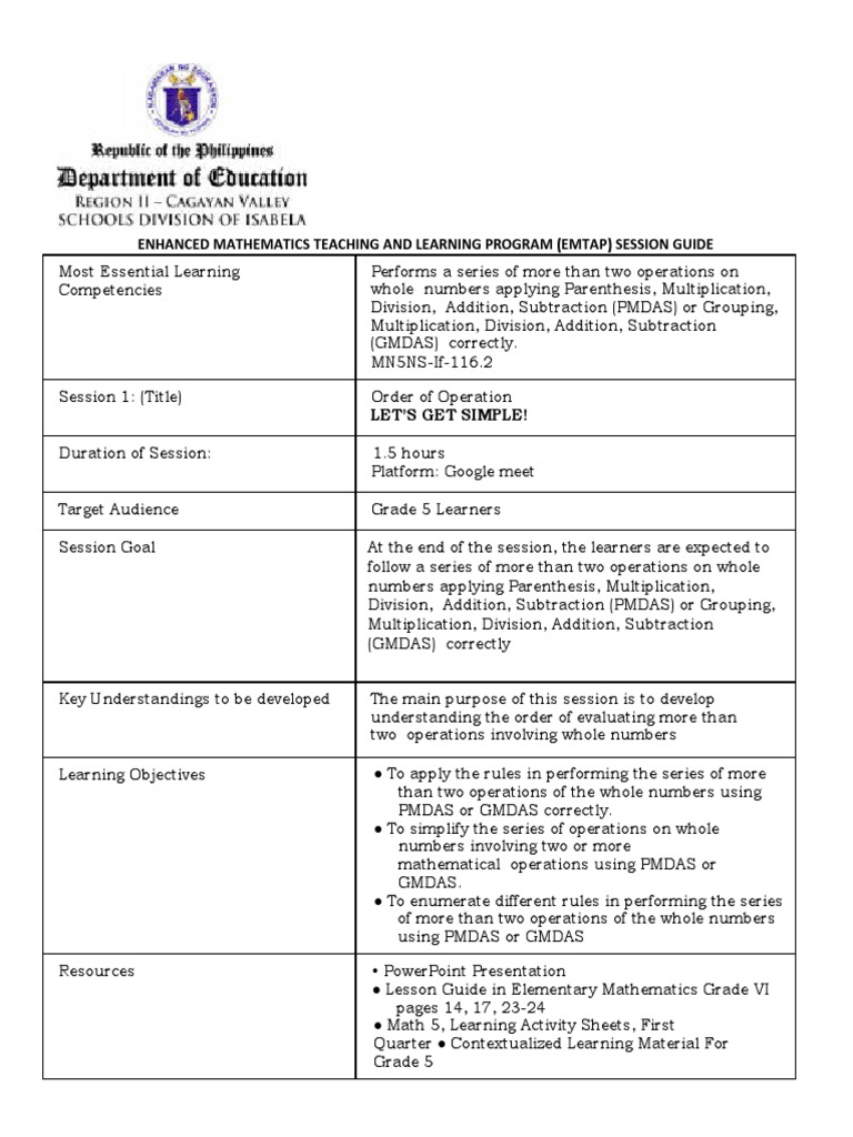 Enhanced Mathematics Teaching and Learning Program (Emtap) Session Guide | Download Free PDF ...