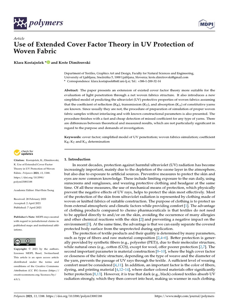 Use of Extended Cover Factor Theory in UV Protecti | PDF | Ultraviolet ...