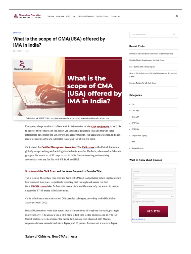 What Is The Scope of CMA (USA) Offered by IMA in India? | PDF ...