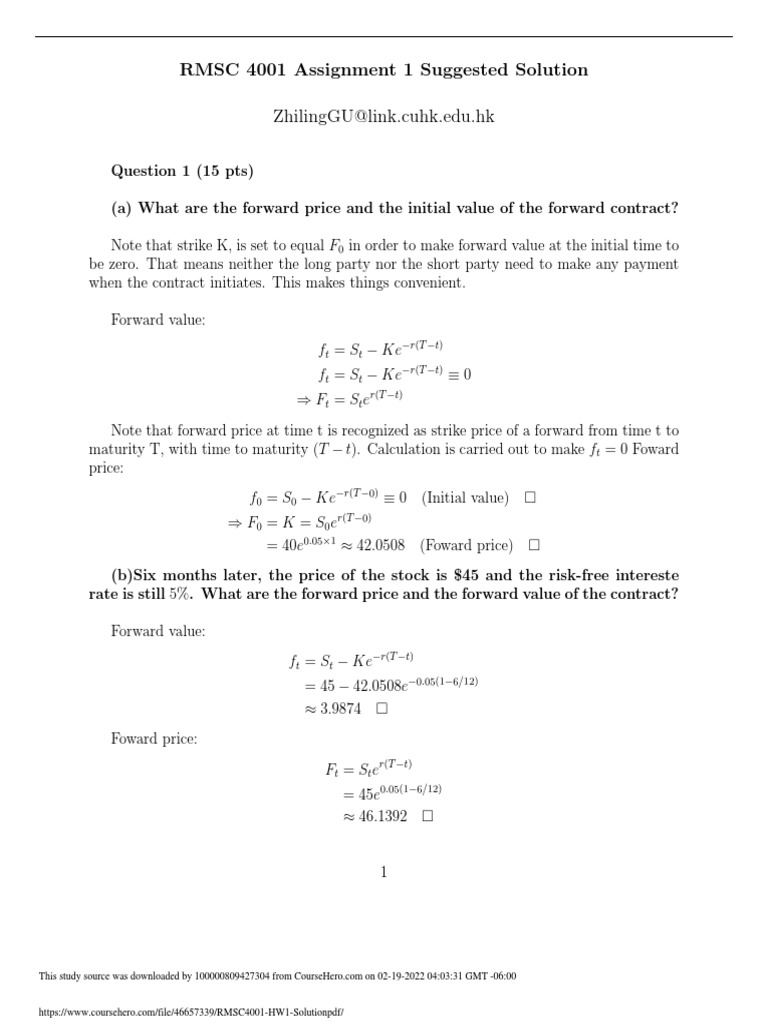 RMSC4001 HW1 Solution PDF | PDF | Economies | Investing