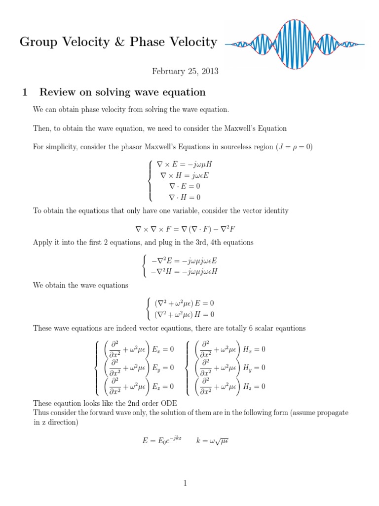 Phase Group Velocity | PDF | Waves | Dispersion (Optics)