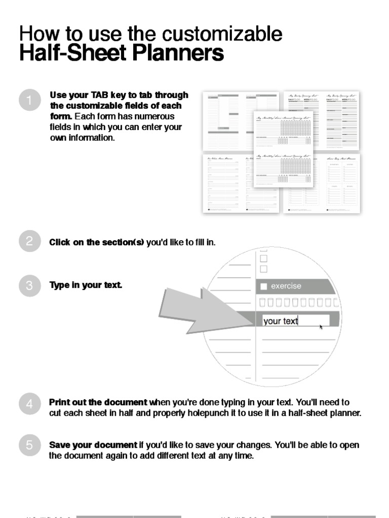 Customizable Half-Sheet Planner Guide | PDF