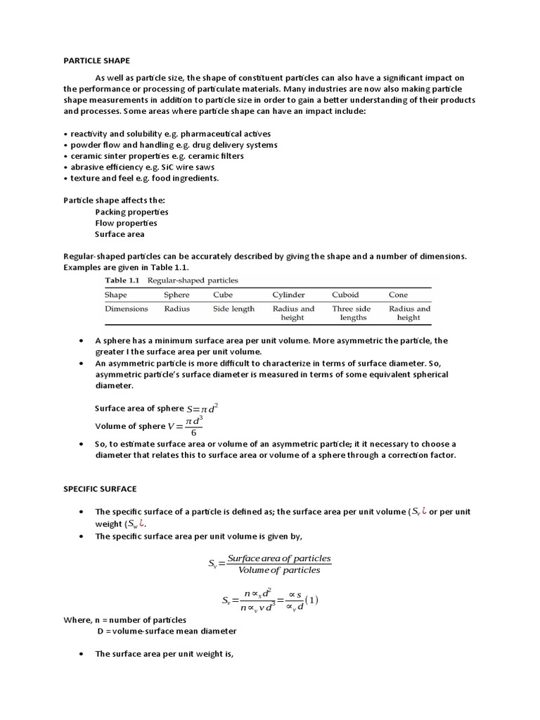 Paticle Shape, Specific Surface, Sphericity | PDF | Sphere | Volume