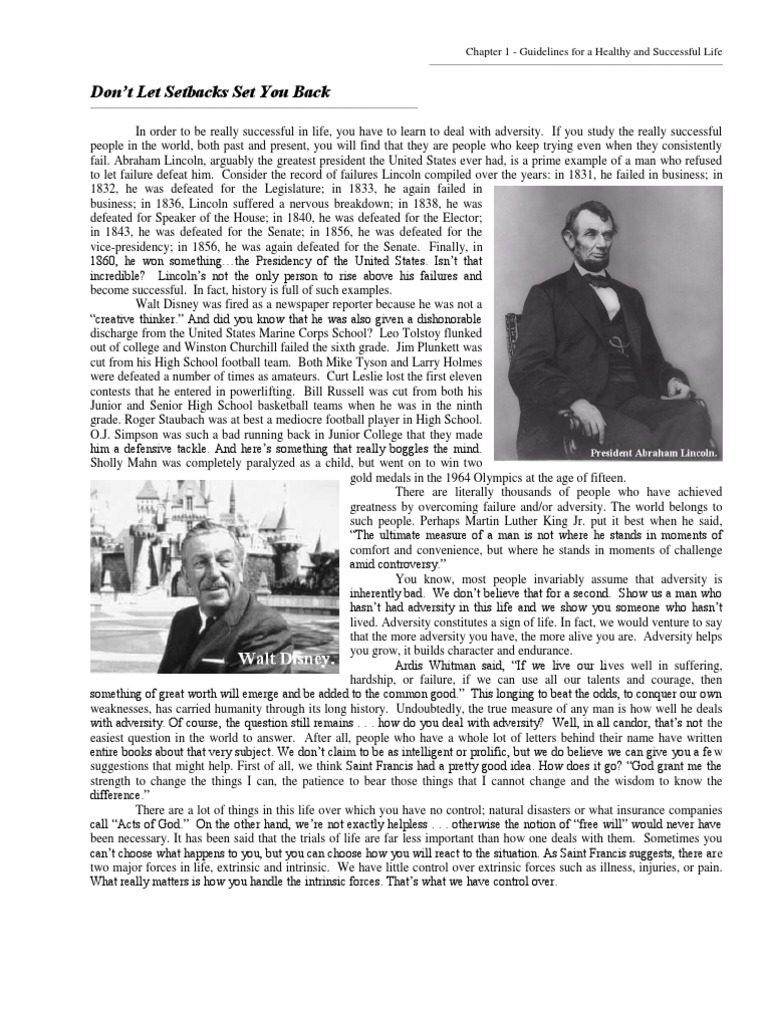 Don't Let Setbacks Set You Back: Chapter 1 - Guidelines For A Healthy ...