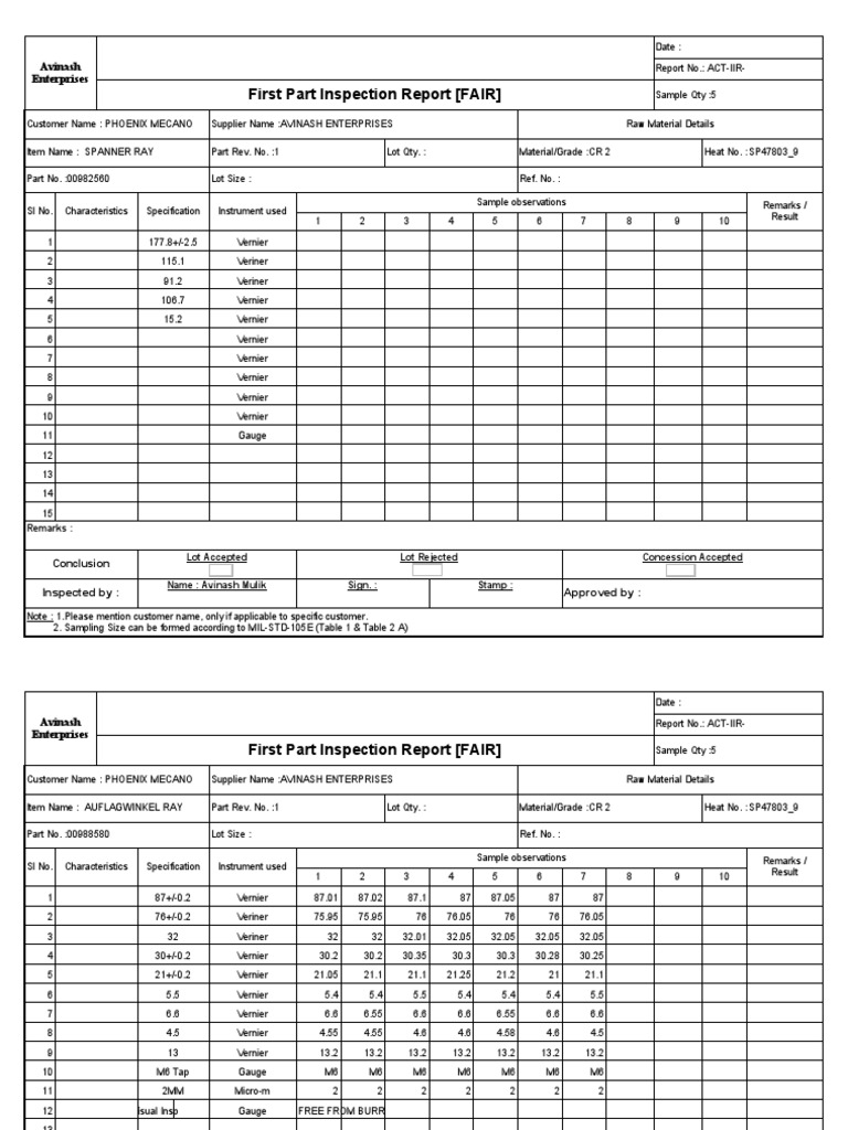 Incoming Inspection Report | PDF | Metrology