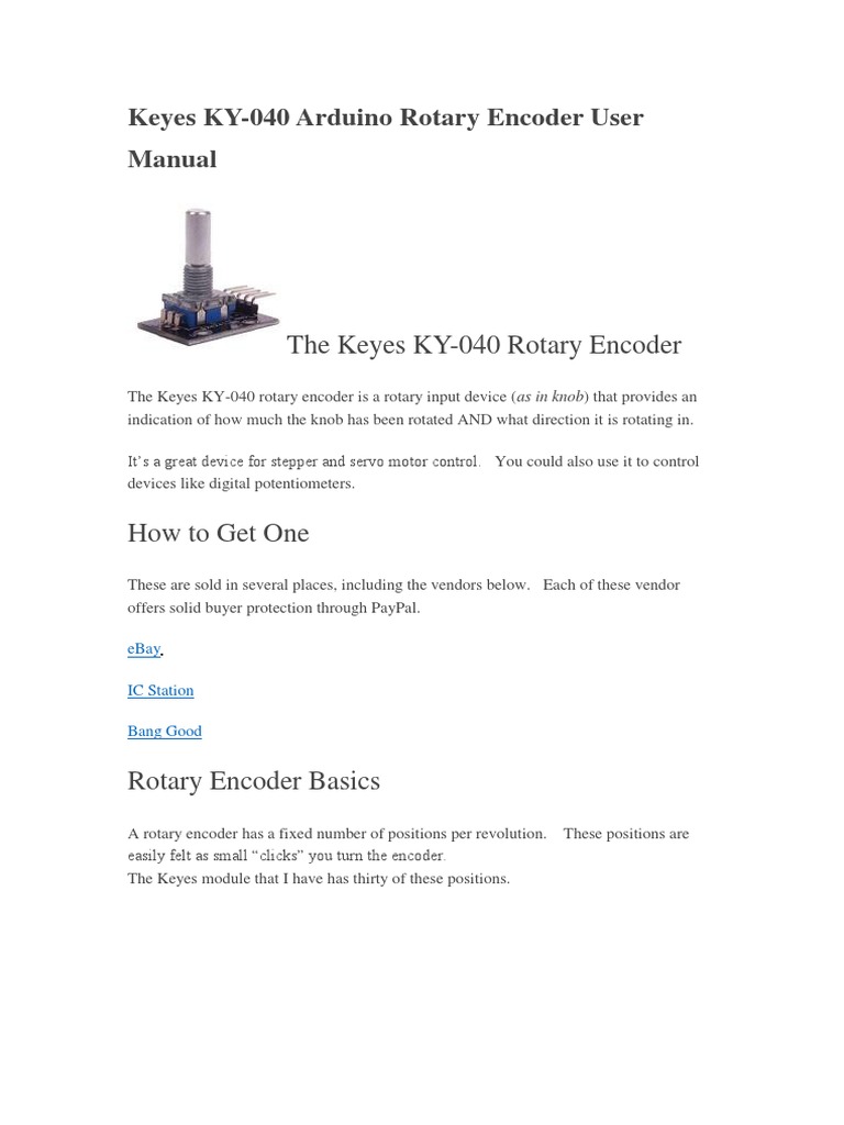 KY-040 Rotary Encoder User Manual | PDF | Switch | Electricity