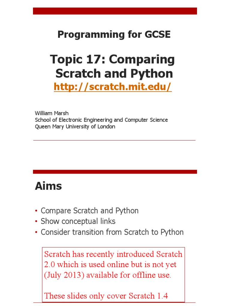 Programming For GCSE: Topic 17: Comparing Scratch and Python | PDF ...