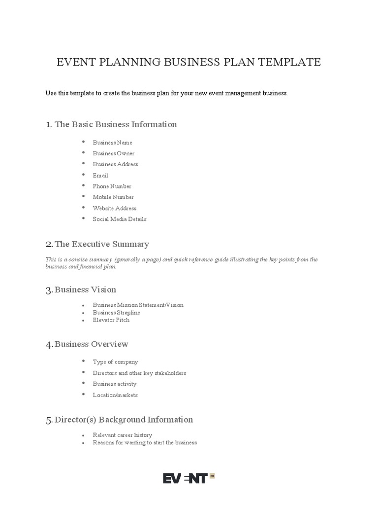 Event Planning Business Plan Template | PDF | Pricing | Business