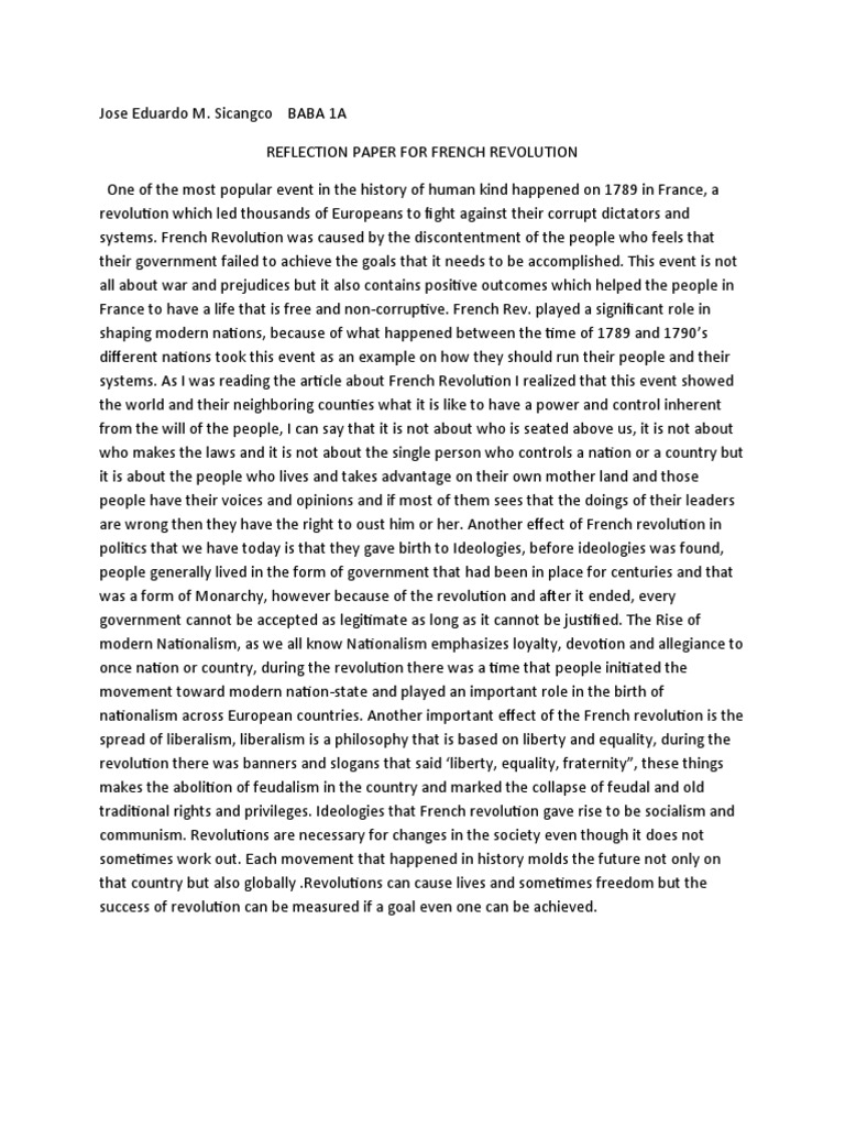 FRENCH REV Reflection Paper | PDF | Nationalism | Liberalism
