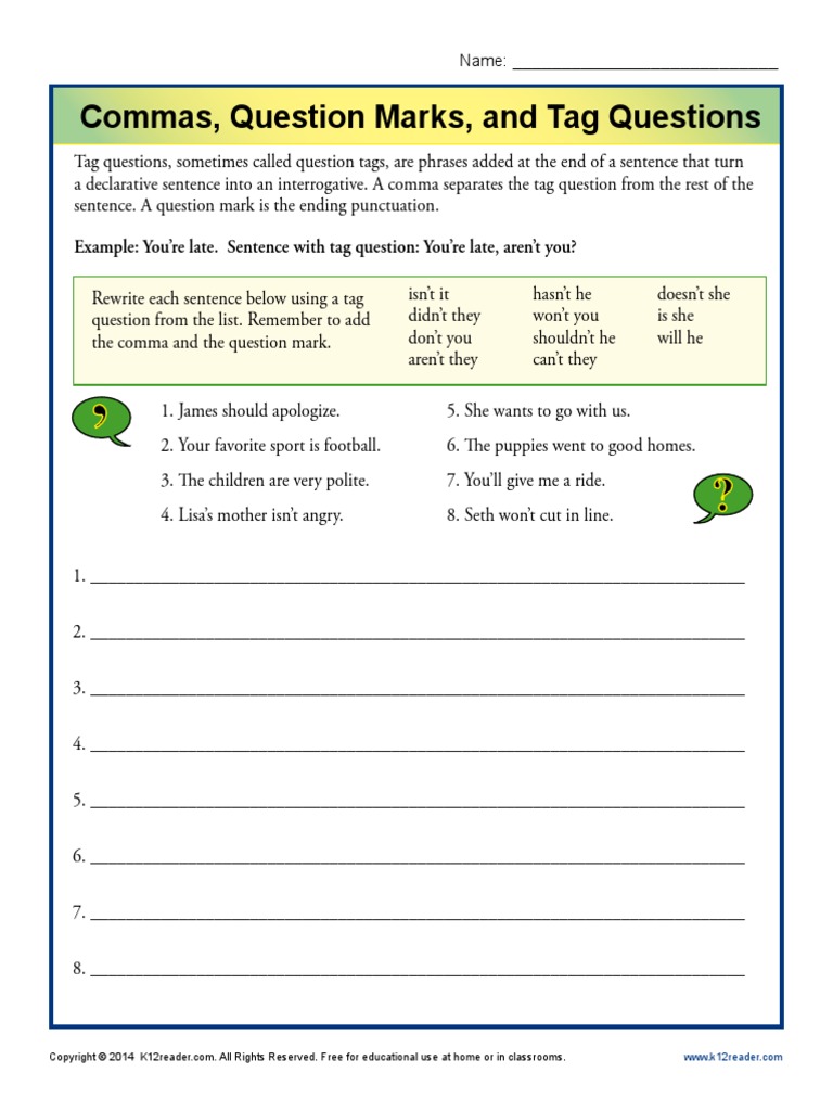 Commas, Question Marks, and Tag Questions: Example: You're Late ...