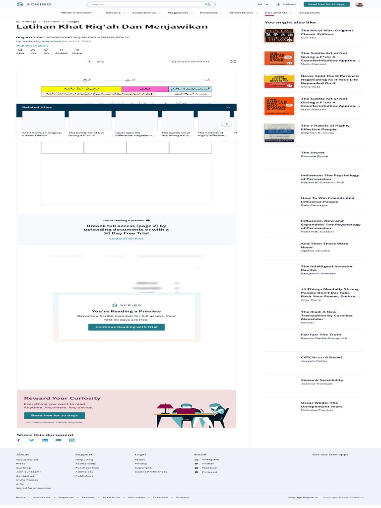 Latihan Khat Riq'ah Dan Menjawikan - PDF | PDF | Scribd | World Wide Web