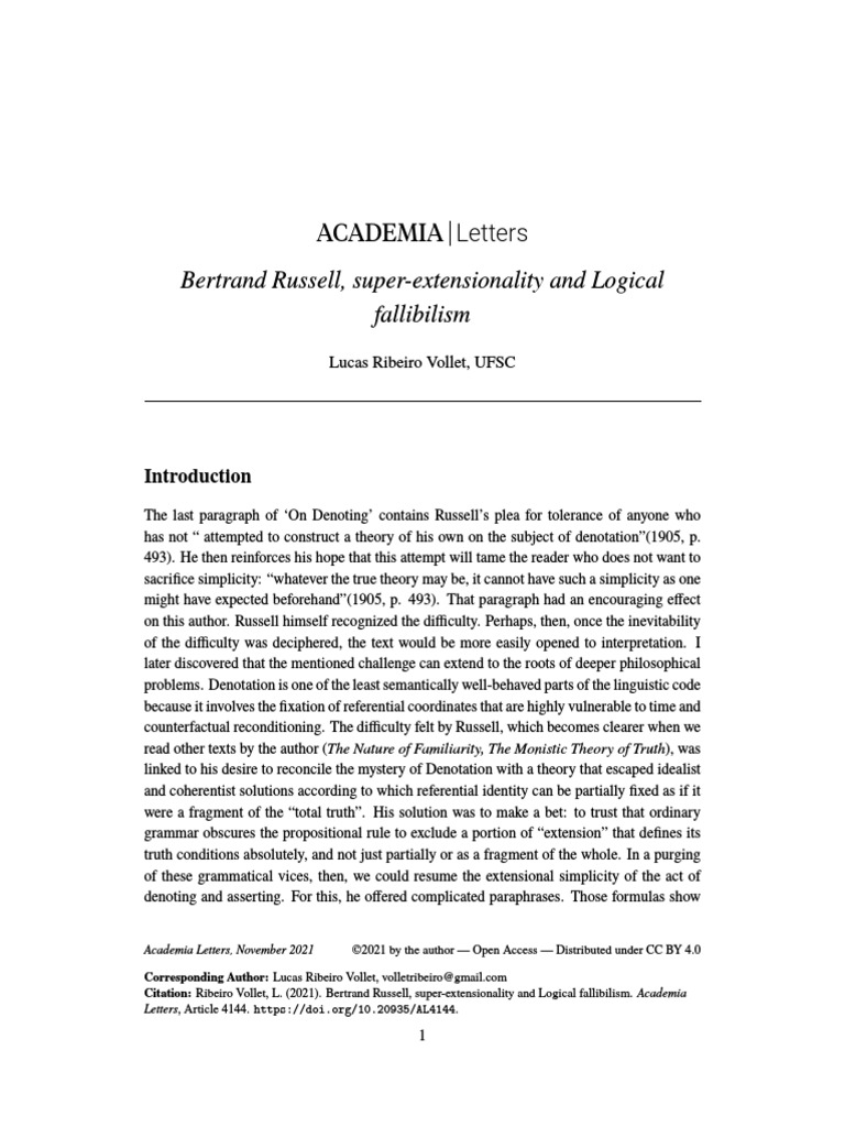 Bertrand Russell Super Extensionality An | PDF | Modal Logic ...
