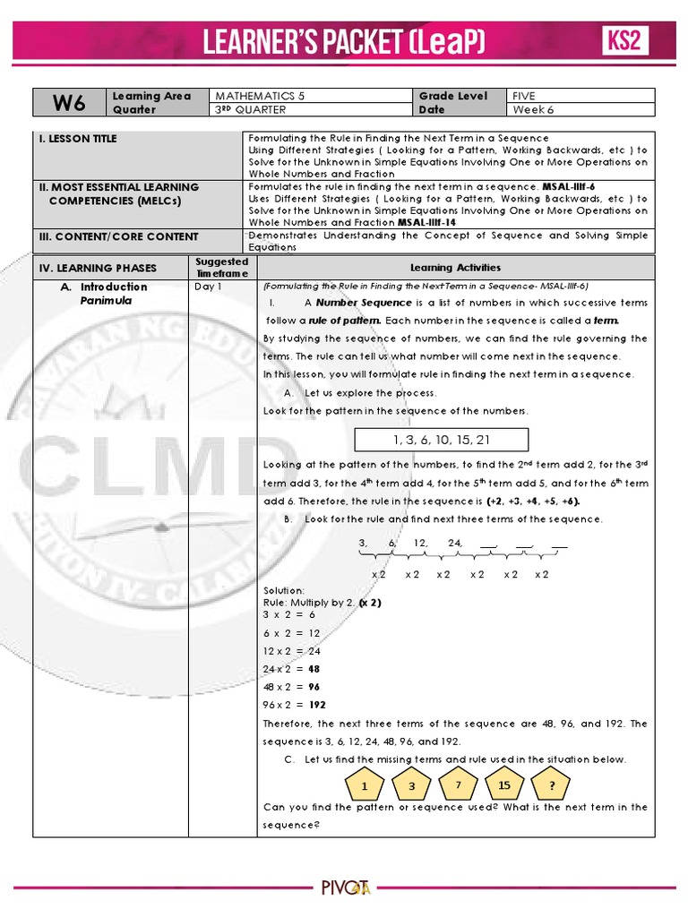 LeaP Math G5 Week 6 Q3 | PDF | Learning | Numbers