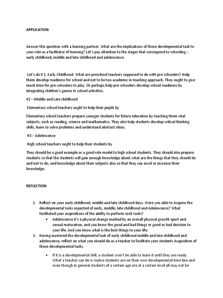 Stages of Development and Developmental Task - Activity | PDF ...